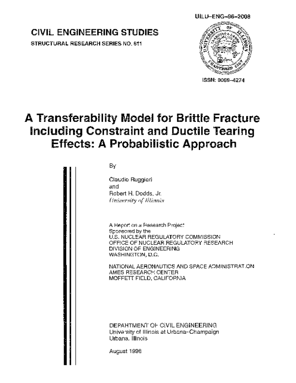 (PDF) A transferability model for brittle fracture including constraint and ductile tearing ...