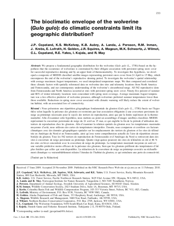 (PDF) The bioclimatic envelope of the wolverine ( Gulo gulo ): do ...
