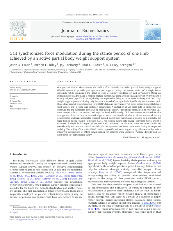 (PDF) Gait synchronized force modulation during the stance period of ...