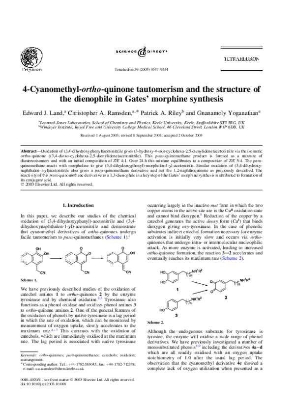 (PDF) 4-Cyanomethyl-ortho-quinone tautomerism and the structure of the ...