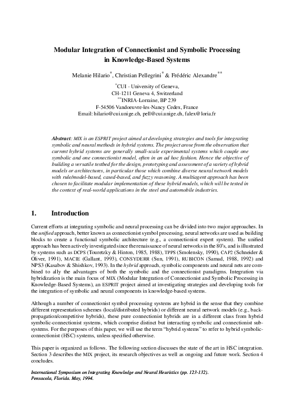 Pdf Modular Integration Of Connectionist And Symbolic Processing In