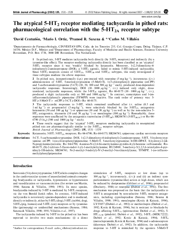 (PDF) The atypical 5-HT 2 receptor mediating tachycardia in pithed rats ...