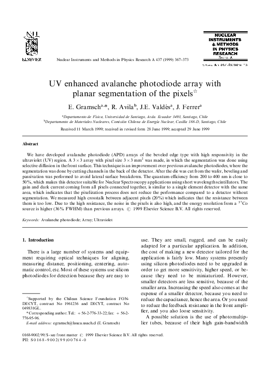 (PDF) UV enhanced avalanche photodiode array with planar segmentation ...
