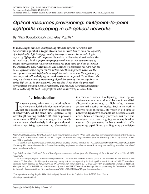 Pdf Optical Resources Provisioning Multipoint To Point Lightpaths Mapping In All Optical Networks