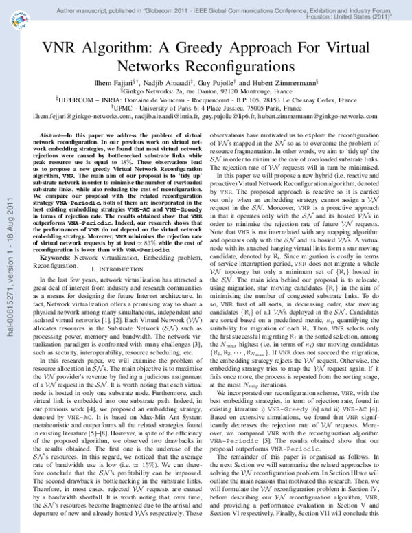 (PDF) VNR Algorithm: A Greedy Approach for Virtual Networks Reconfigurations | Ilhem Fajjari and ...