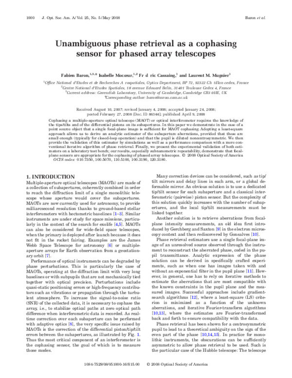 (PDF) Unambiguous phase retrieval as a cophasing sensor for phased ...