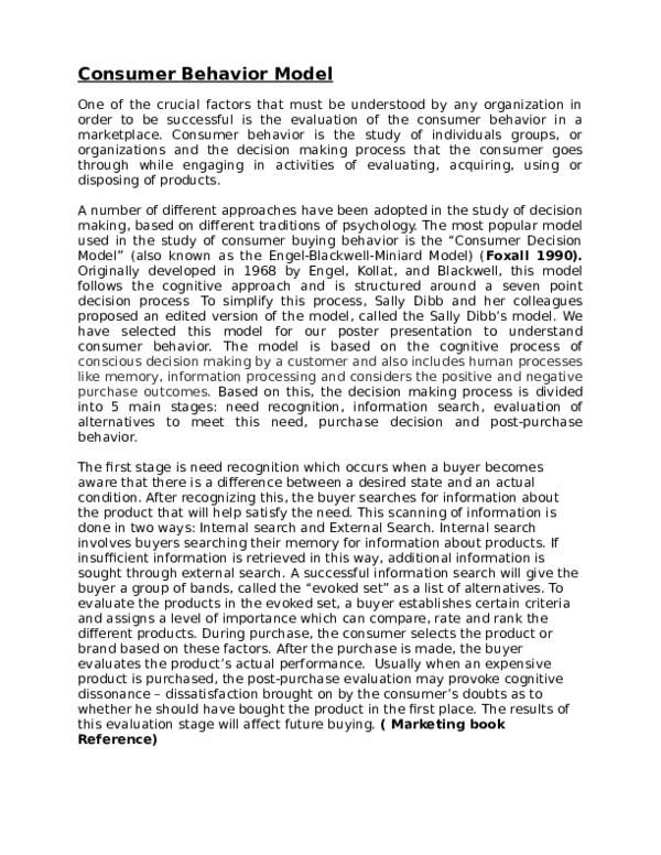 (DOC) Consumer Behavior Theory