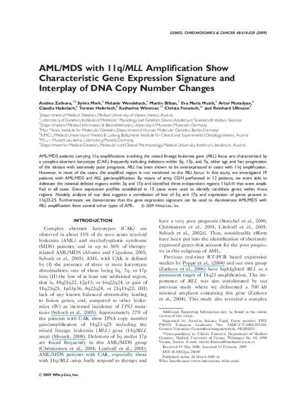 (PDF) AML/MDS with 11q/ MLL amplification show characteristic gene ...