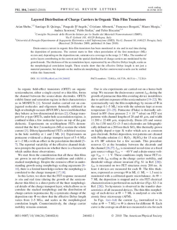 (PDF) Layered Distribution of Charge Carriers in Organic Thin Film ...