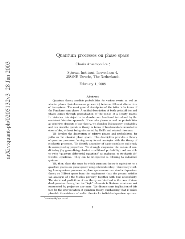 (PDF) Quantum processes on phase space