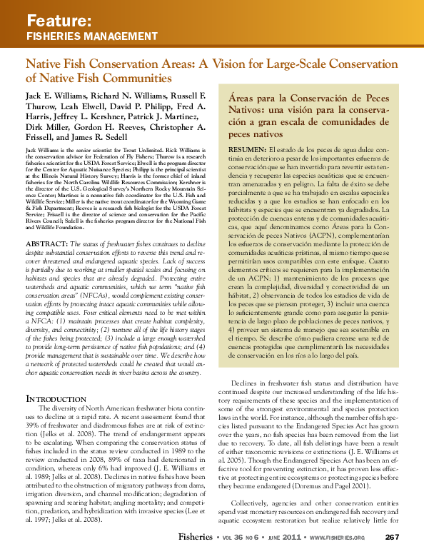 (PDF) Native Fish Conservation Areas: A Vision for Large-Scale ...
