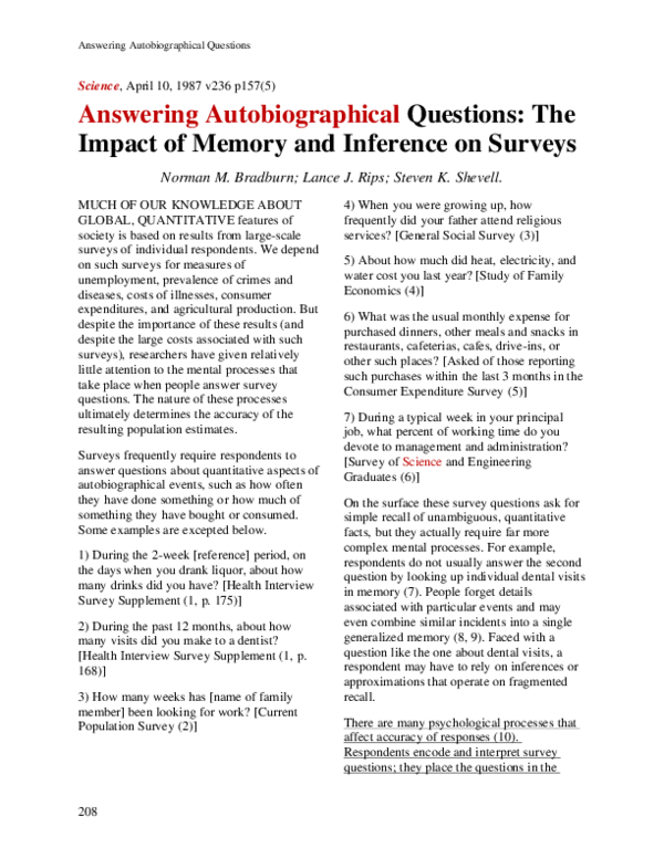 (PDF) Answering autobiographical questions: the impact of memory and ...