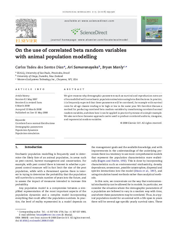 (PDF) On the use of correlated beta random variables with animal population modelling