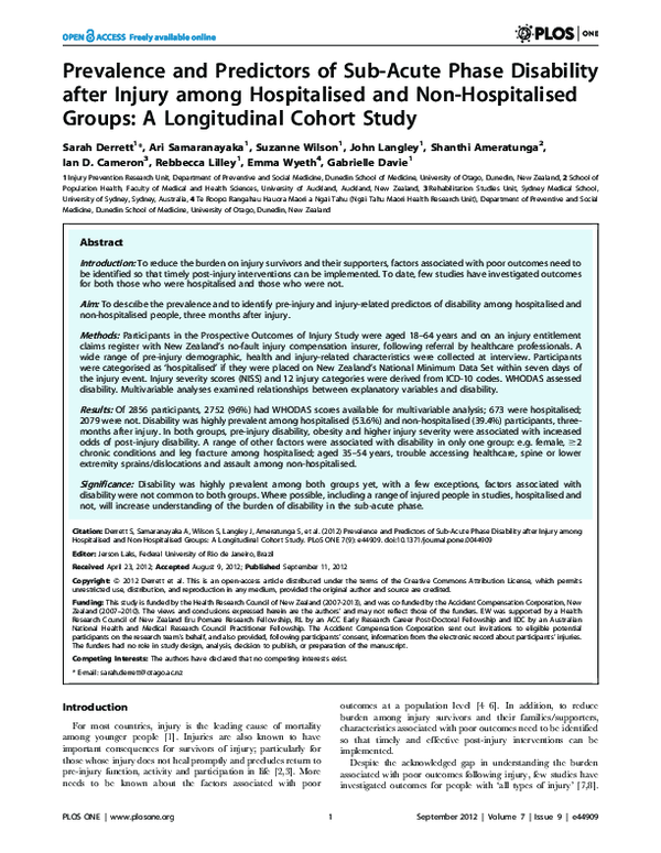 (PDF) Prevalence and Predictors of Sub-Acute Phase Disability after ...