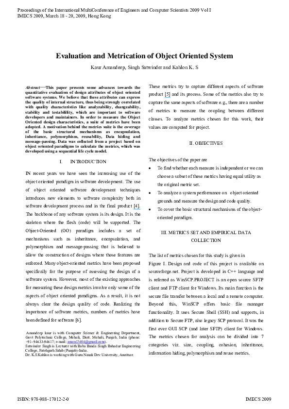 (PDF) Evaluation and Metrication of Object Oriented System