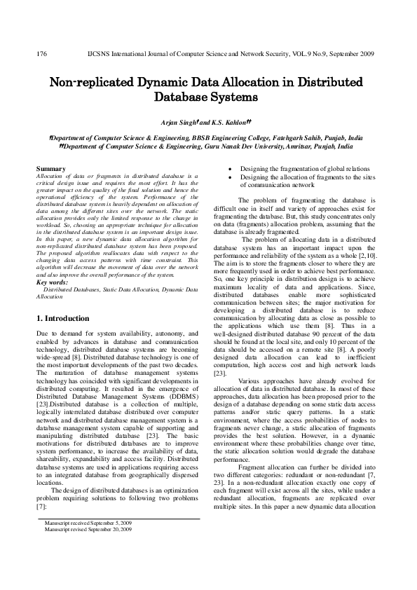 Pdf Non Replicated Dynamic Data Allocation In Distributed Database Systems