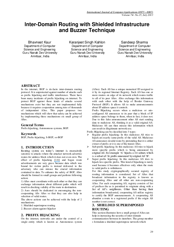 (PDF) Inter-Domain Routing with Shielded Infrastructure and Buzzer Technique