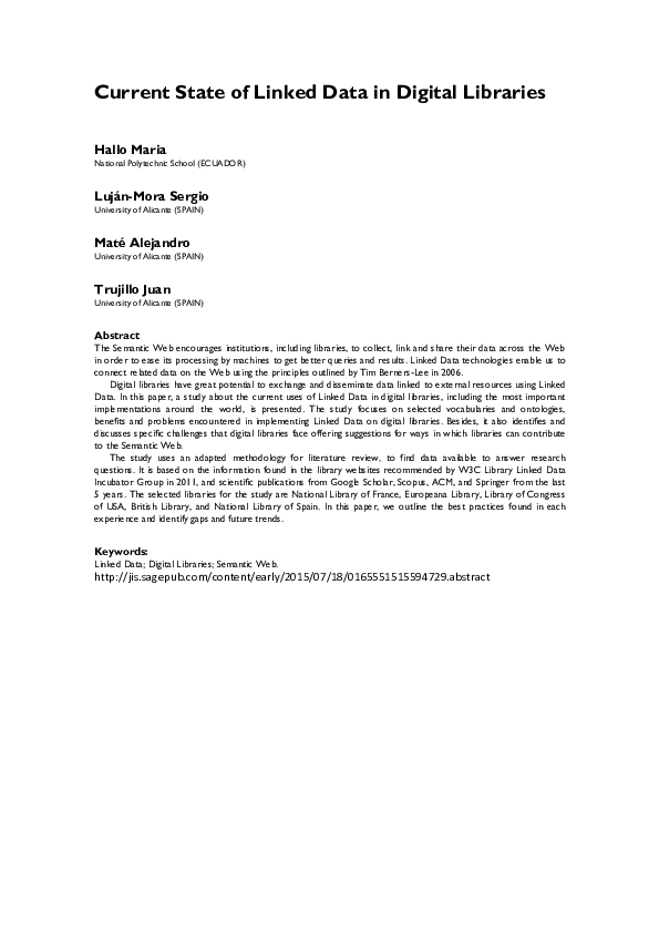 (PDF) Current State of Linked Data in Digital Libraries