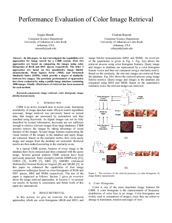 (PDF) Performance evaluation of color image retrieval