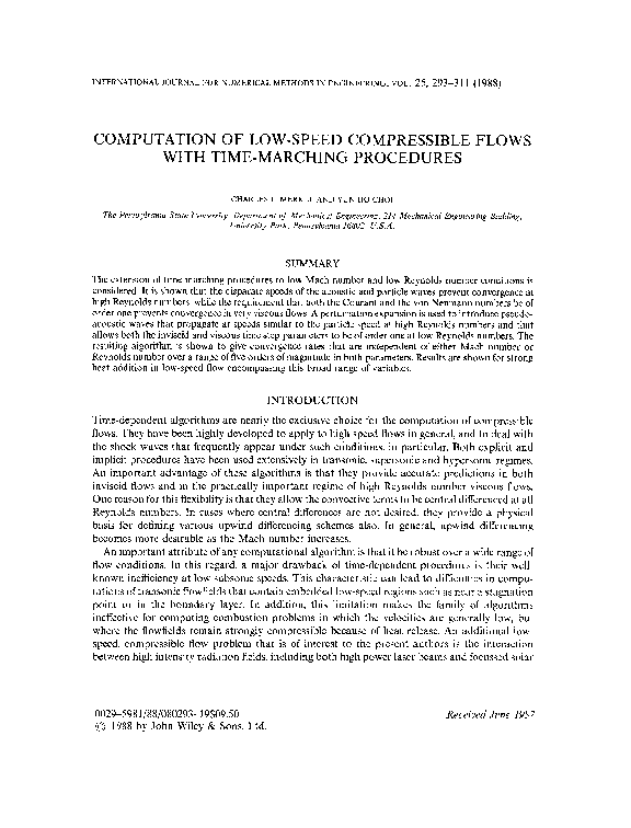Pdf Computation Of Low Speed Compressible Flows With Time Marching Procedures