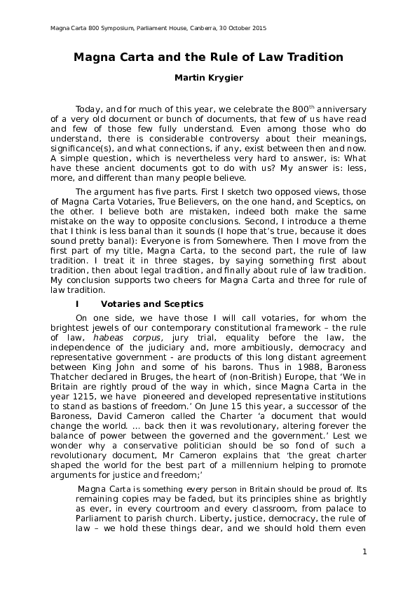 (DOC) Magna Carta and the Rule of Law Tradition