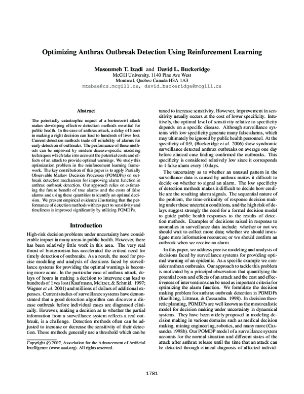 Pdf Optimizing Anthrax Outbreak Detection Using Reinforcement
