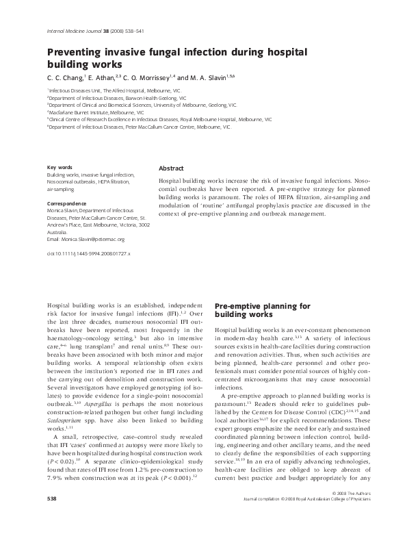 (PDF) Preventing invasive fungal infection during hospital building works