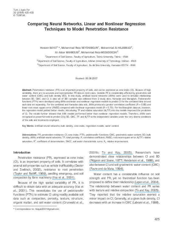 (PDF) Modeling Penetration Resistance Using Neural Networks and Regression