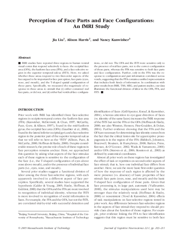 (PDF) Perception of Face Parts and Face Configurations: An fMRI Study