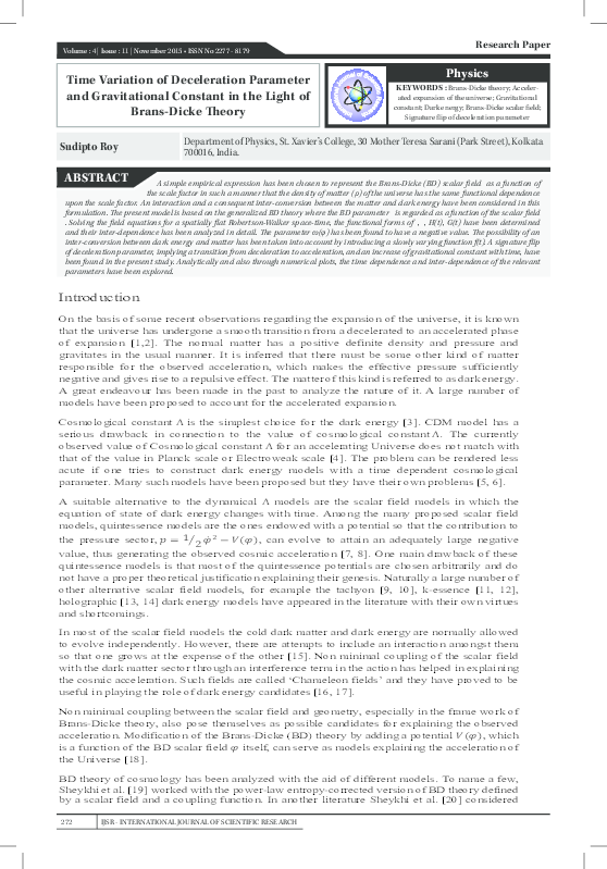 Pdf Time Variation Of Deceleration Parameter And Gravitational