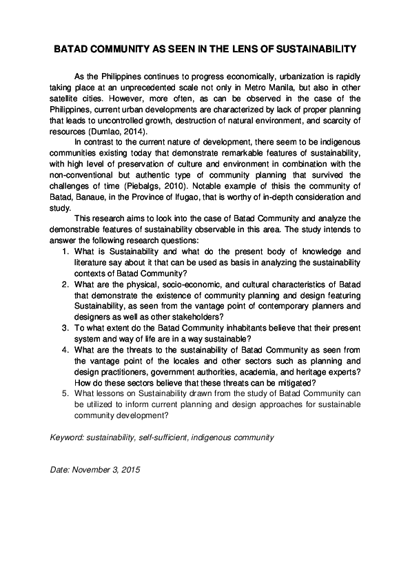(PDF) Batad Community as Seen in the Lens of Sustainability