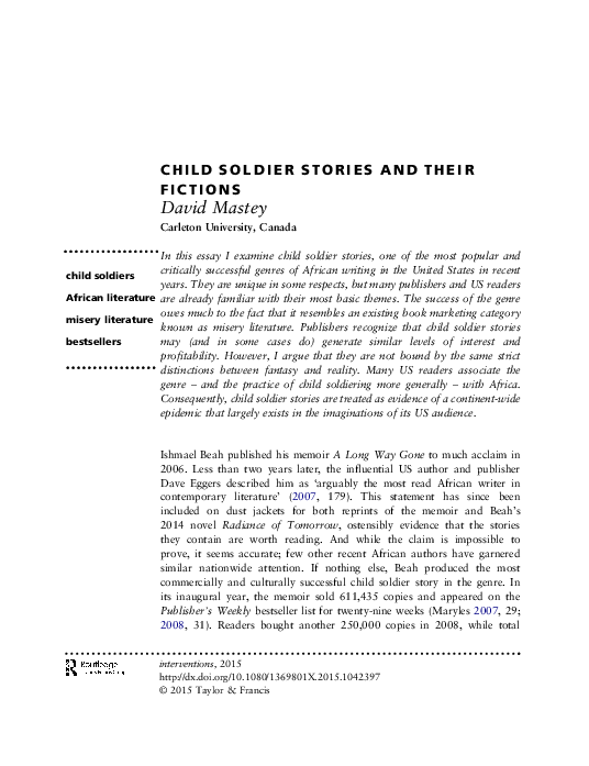 (PDF) Child Soldier Stories and Their Fictions