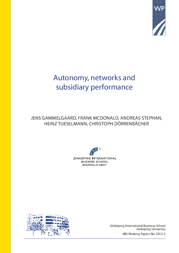 (PDF) Autonomy, networks and subsidiary performance