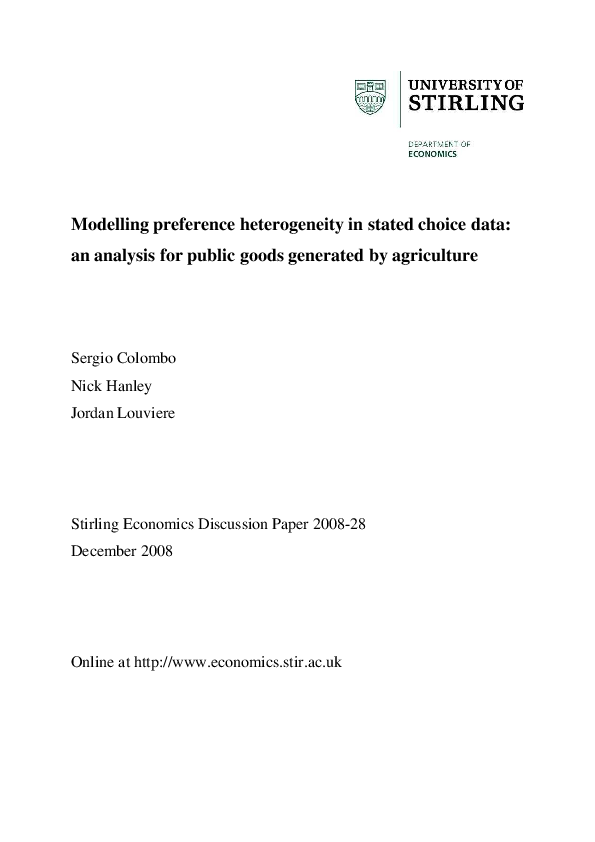 (PDF) Modelling preference heterogeneity in stated choice data for environmental goods: a ...