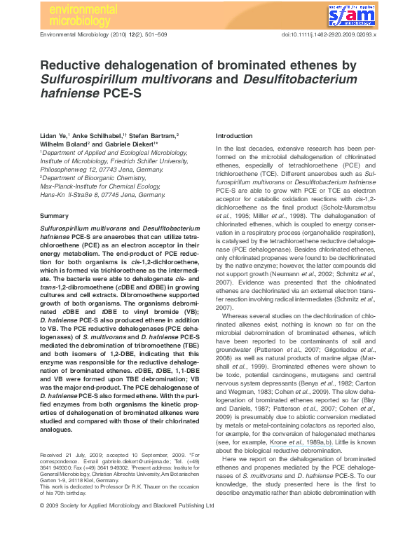 (PDF) Reductive dehalogenation of brominated ethenes by ...