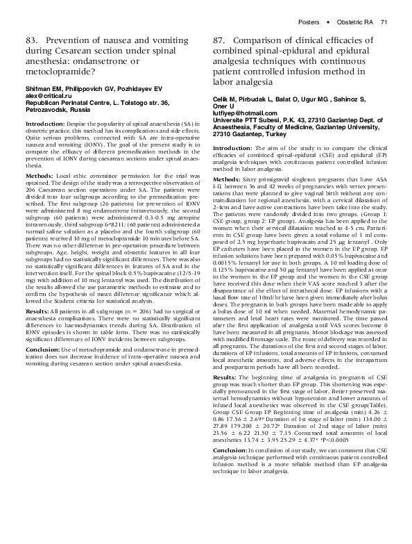 (PDF) Comparison of clinical efficacies of combined spinal–epidural and epidural analgesia ...