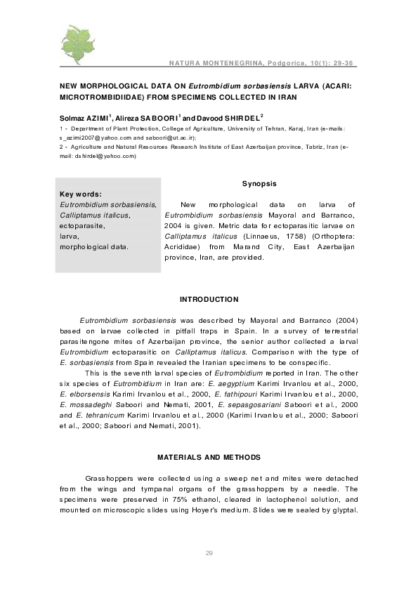 (PDF) New morphological data on Eutrombidium sorbasiensis larva (Acari ...