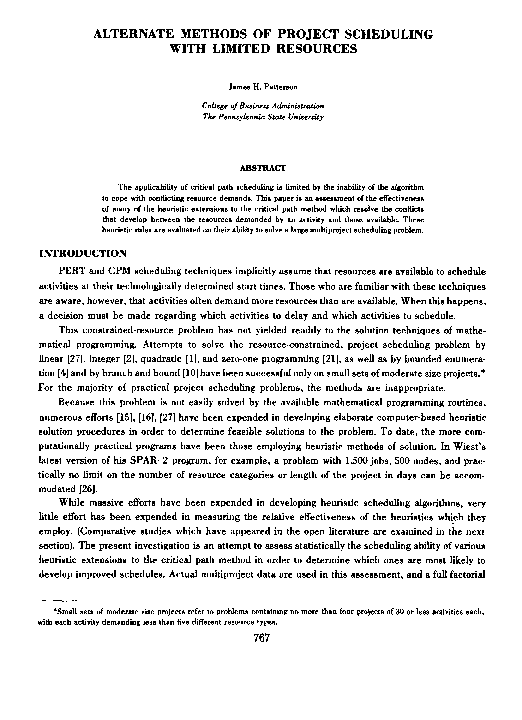 (PDF) Alternate methods of project scheduling with limited resources