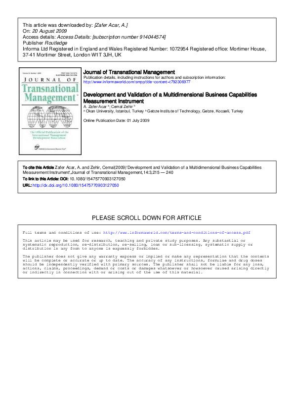 (PDF) Development and Validation of a Multidimensional Business Capabilities Measurement Instrument