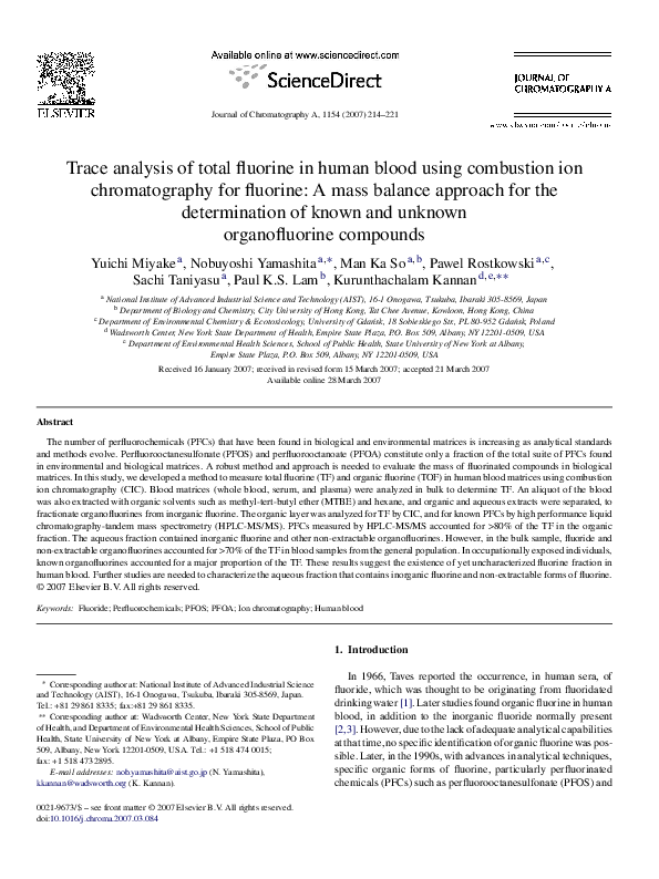 (PDF) Trace analysis of total fluorine in human blood using combustion ...
