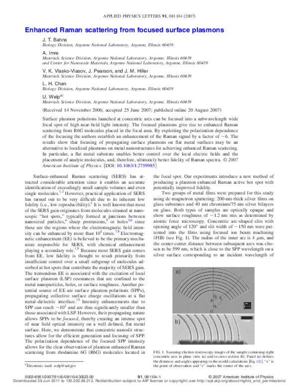 (PDF) Enhanced Raman scattering from focused surface plasmons