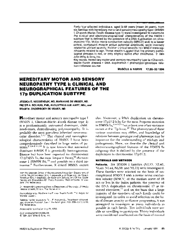 (PDF) Hereditary motor and sensory neuropathy type I: Clinical and ...