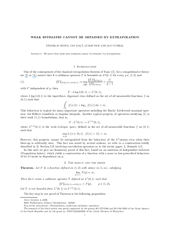 Pdf Weak Estimates Cannot Be Obtained By Extrapolation