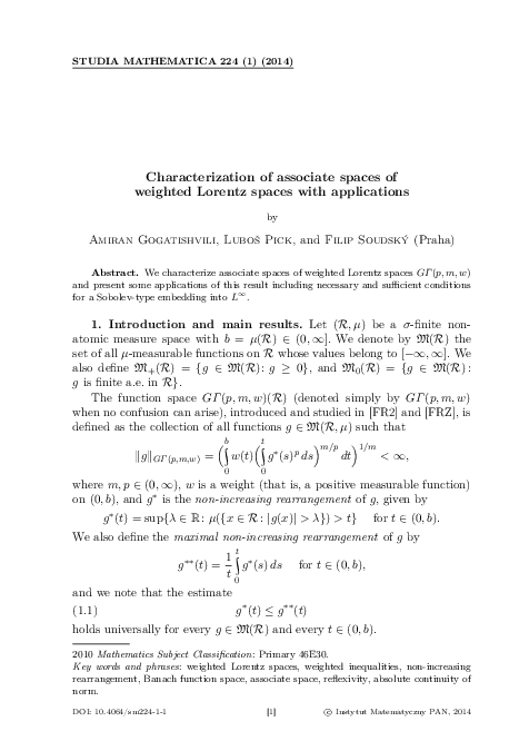 Pdf Characterization Of Associate Spaces Of Weighted Lorentz Spaces