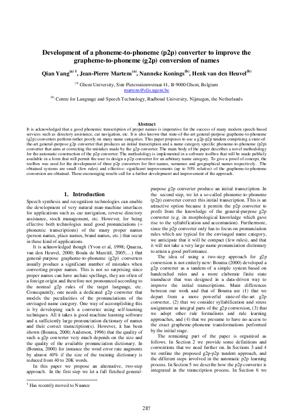 (PDF) Development of a phoneme-to-phoneme (p2p) converter to improve ...
