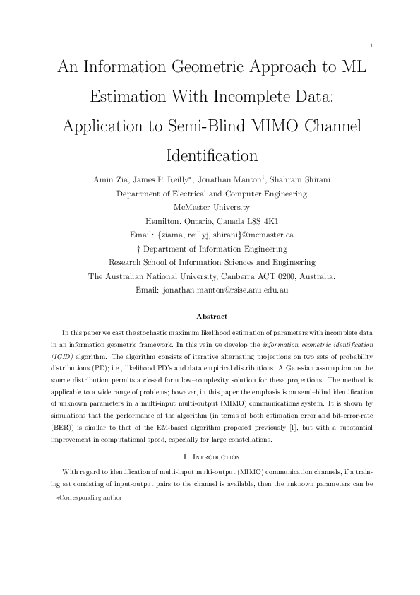 Pdf An Information Geometric Approach To Ml Estimation With Incomplete Data Application To