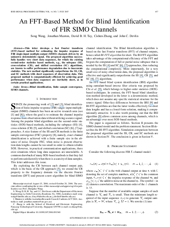 (PDF) An FFT-Based Method for Blind Identification of FIR SIMO Channels