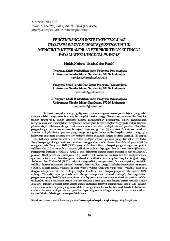 (PDF) instrumen evaluasi two-tier multiple choice question