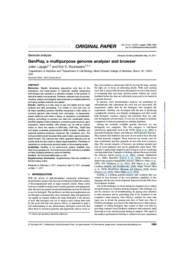 (PDF) GenPlay, a multipurpose genome analyzer and browser
