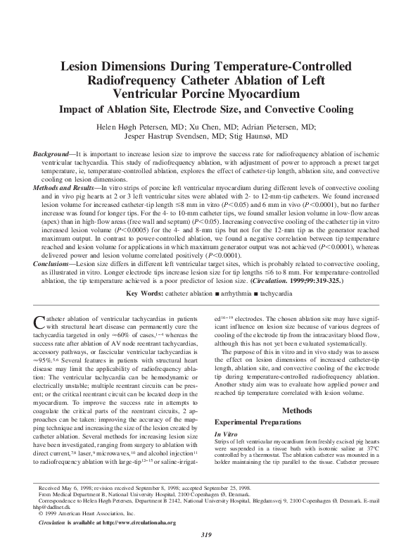 (PDF) Lesion Dimensions During Temperature-Controlled Radiofrequency Catheter Ablation of Left ...